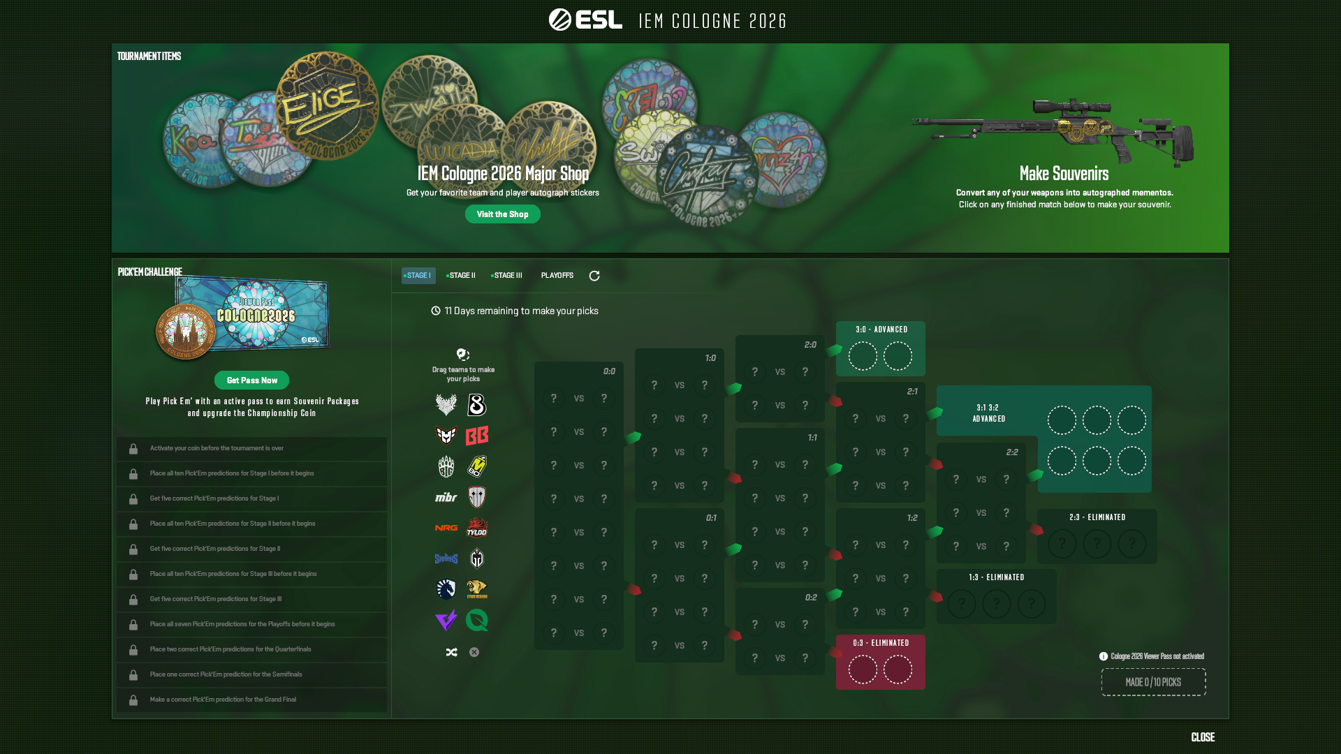 IEM Cologne Major 2026 PickEms: Stage 1 Predictions & Rules